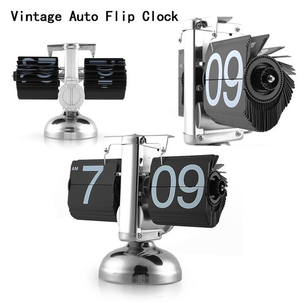 Auto Flip Stand Clock Metal Desk Table Clip Clock Retro Scale Digital ...