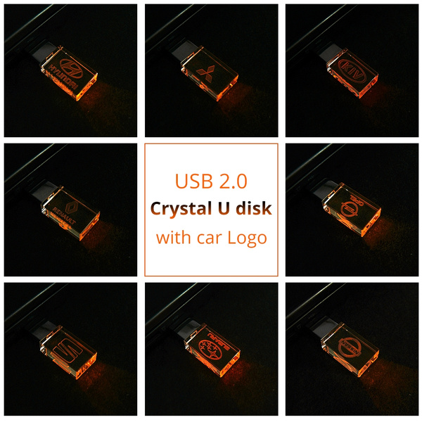 Transparent Glass Lighting Car Logo USB 2.0 Flash Drive 16GB 32GB 64GB ...