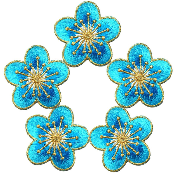 Blue Embroidery Plum Blossom Flower Sew Iron On Patch Badges Bag Hat ...