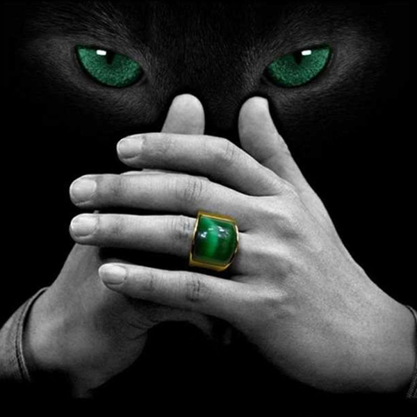 Silver / Gold Vintage Green Cat's Eye Opal Stone Finger Ring For Men ...