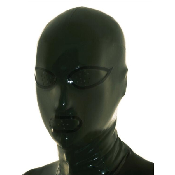 Latex Hood Open Mesh Eyes And Mesh Mouth Back Zipper Zentai Rubber Mask