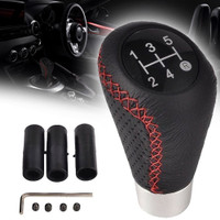 5 Speed Leather Red Stitch Car Gear Stick Shift Knob Universal Manual ...