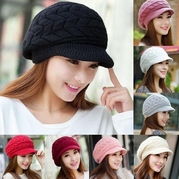 Elegant Women Hat Winter Autumn Beanies Knitted Hats For Woman Fur Cap ...