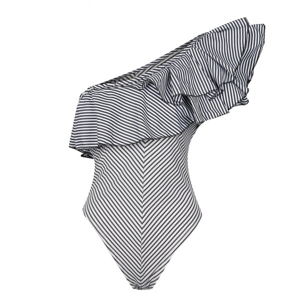 Women Swimsuit Swimwear Ruffle Frilly One Shoulder Stripe Bikini One ...