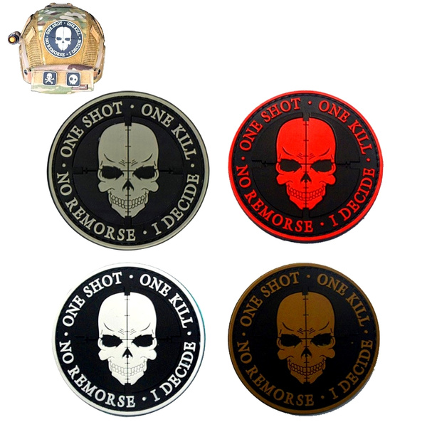 One Shot One Kill PVC Patch Armband Badge Military Skull Sniper ...