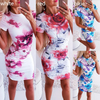 Hot Summer Elegant Floral Print Bodycon Short Sleeve O neck Causal ...