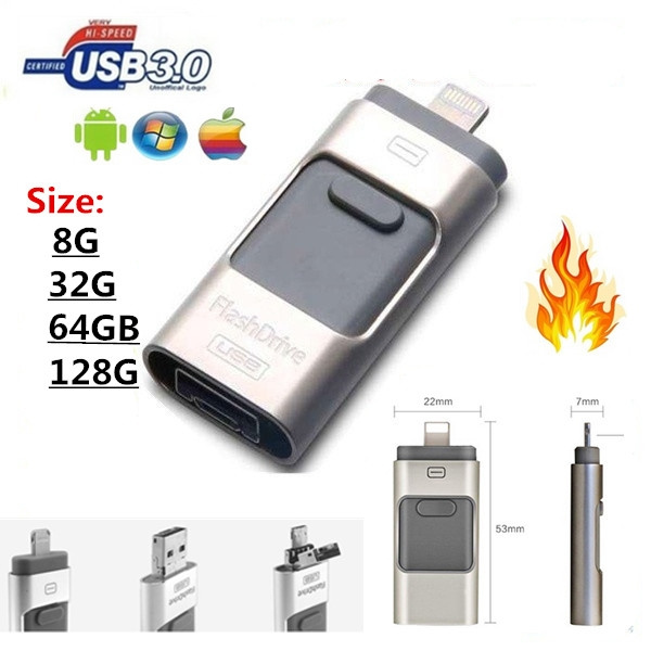 3in1 USB 3.0 Usb Flash Drive for IPhone/iPad/Android/PC I-Flashdrive ...