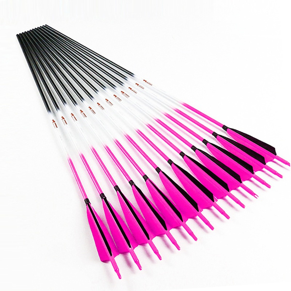 Archery Pink ID6.2mm Carbon Arrows Shaft 5'' Turkey Vanes Bow Hunting ...