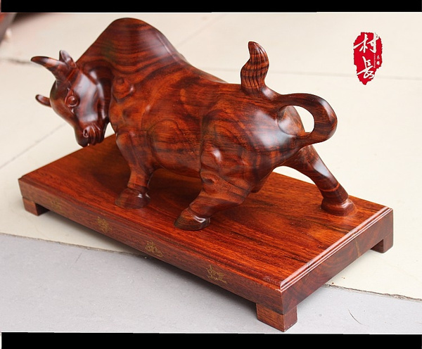Bull wooden sculpture Cow Solid wood carving sculpture L40xH24xW17cm ...