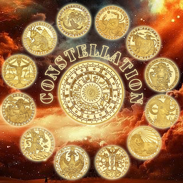 New Arrived Gold Plated Twelve Constellations Round Commemorative Coin ...