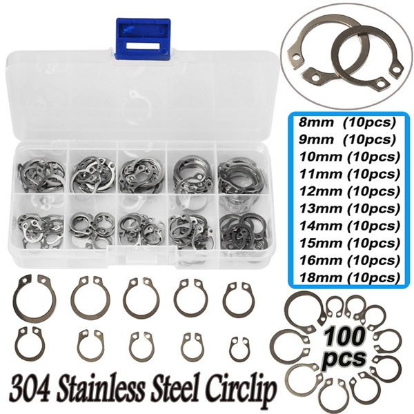 100PCS/Set Silver Color 304 Stainless Steel External Circlip Retaining ...