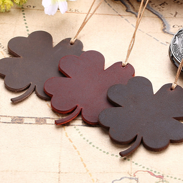 Handmade vintage leather bookmarks, mini Four-leaf clover-shaped ...
