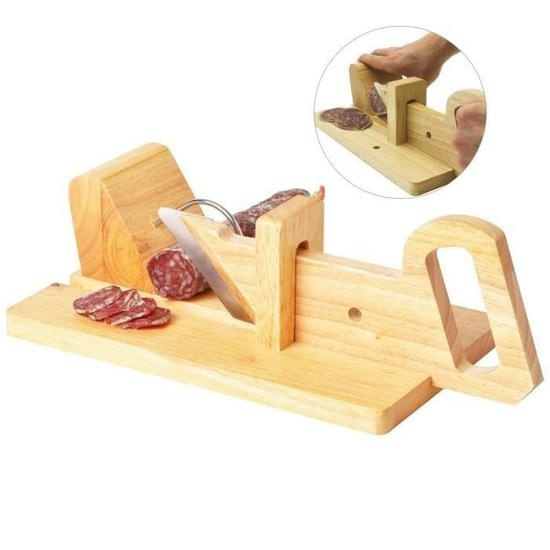 Premium Sausage Salami Guillotine Slicer- Rustic Wooden Design & Sharp ...