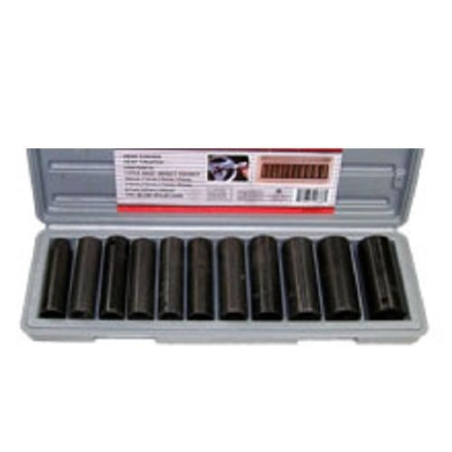 12pc 1/2" Dr Drive Deep Air Impact Socket Sockets Set Metric w/CASE NEW ...