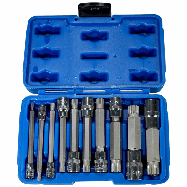 10pc XZN Triple Square Long Spline Socket Bit Set 1/4" 3/8" 1/2" Tamper ...