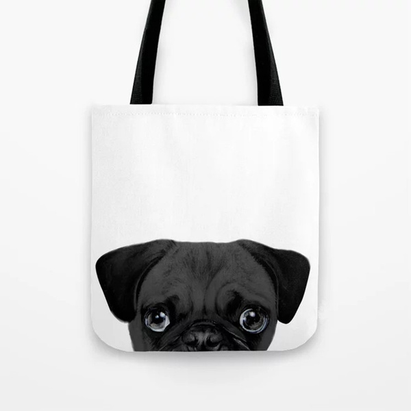 Black Pug Tote Bag, Pug Tote Bag, Dog Tote Bag, Dog Gift, Dog Tote ...