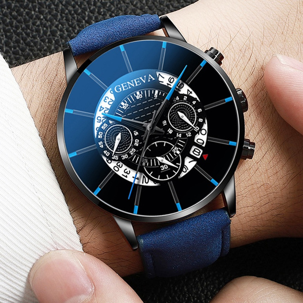 Men's Casual Sports Quartz Watches Leather Strap Luxury Fashion Fake ...
