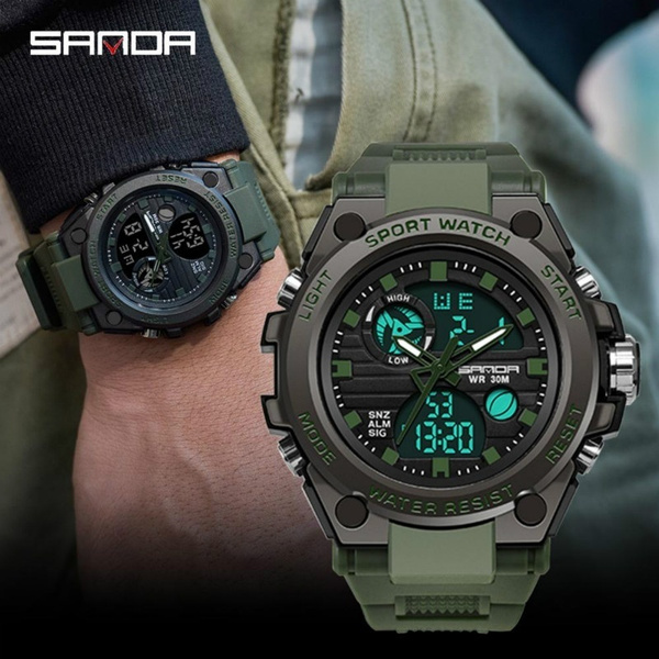 SANDA Brand Men Sports Watches Dual Display Analog Digital LED ...
