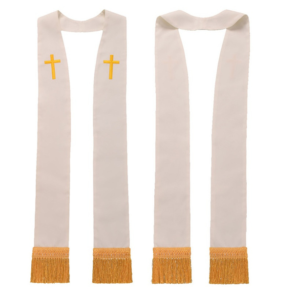 White Clery Stole Gold Cross Stole Church Pastor Vestment Cross Stole ...