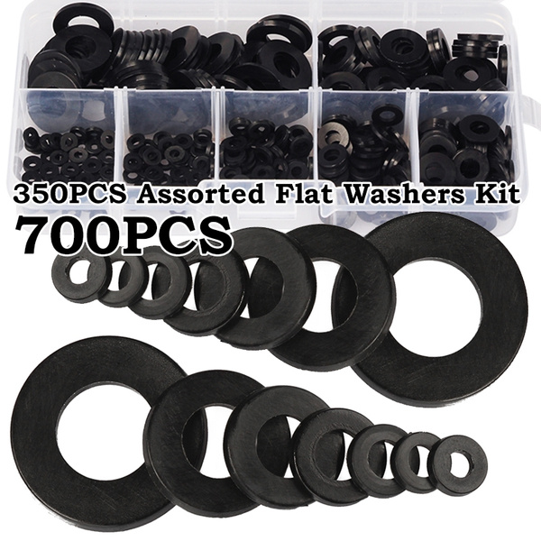 350/700PCS 7 Sizes Black Nylon Flat Washer Assortment Kit M2/M2.5/M3/M4 ...
