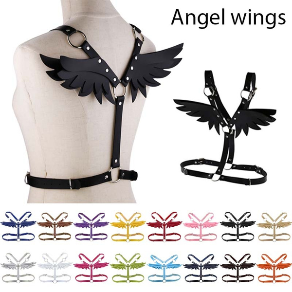 PU Leather Angel Wings Strap Set 16 Color Women's Leather Tops Bound ...