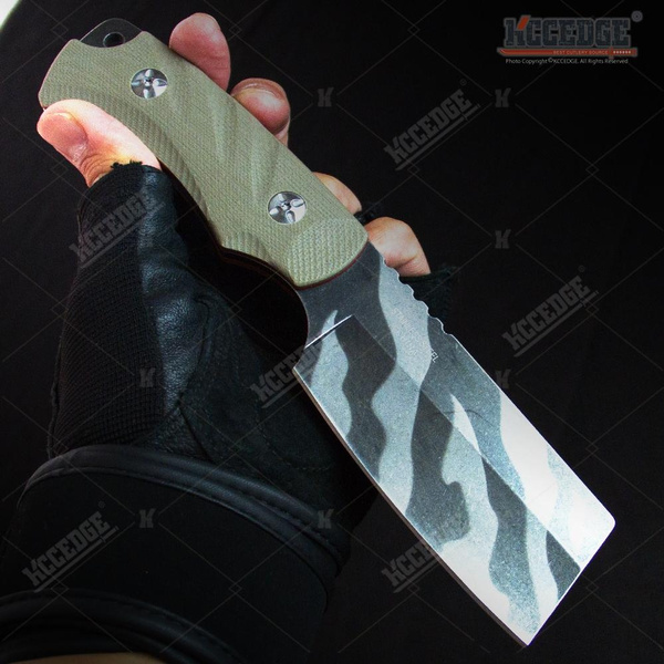 8" Tiger Strip Tactical Combat Mini Cleaver Fixed Blade Knife w/ G10 ...