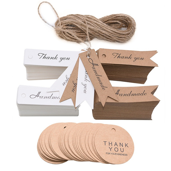 100pcs Kraft Paper Thank You Handmade Tag Labels with 10m Rope Price ...