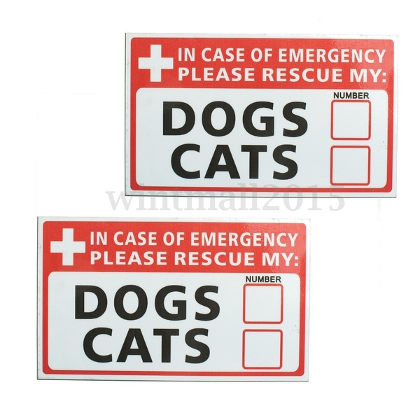 2pcs Emergency Pet Rescue DOGS CATS Vinyl Sticker Signs Safety Warning ...