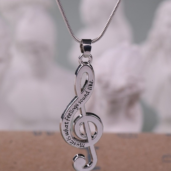 Burnished Silver Plated Treble Clef Music Chain Necklace Music Notation ...