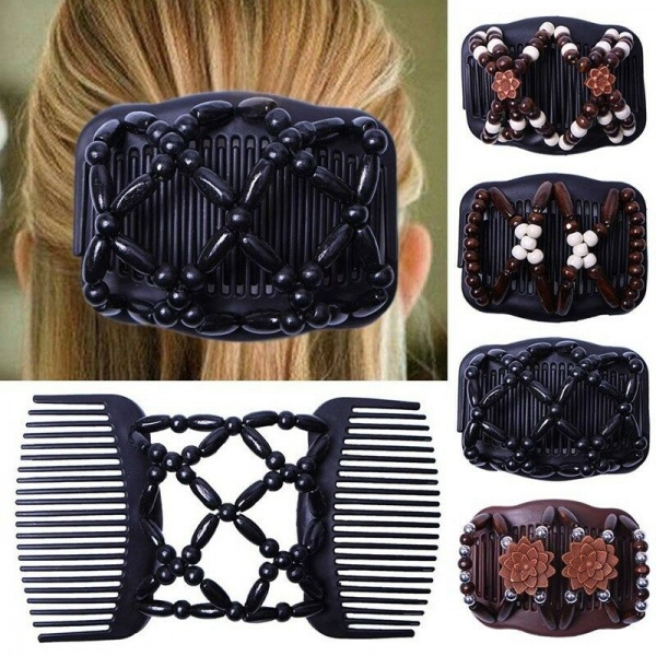 Women Double Insert Beaded Hair Magic Comb Hair Pins Elastic Hairpin | Wish