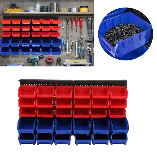 30Pcs Wall Mounted Bins Part Bins Organizer With 2 Panel Set For Garage ...