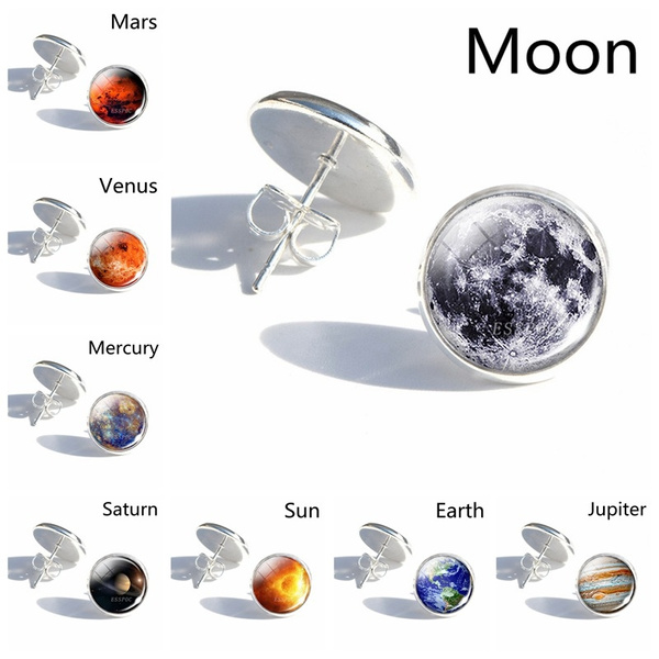 Solar System Moon Sun Earth Mars Jupiter Planet Earrings Silver Plated ...