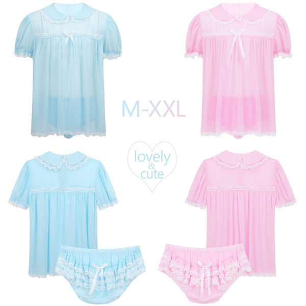 Men Sissy Chiffon Doll Collar Puff Sleeve Frilly Dress with Ruffled ...