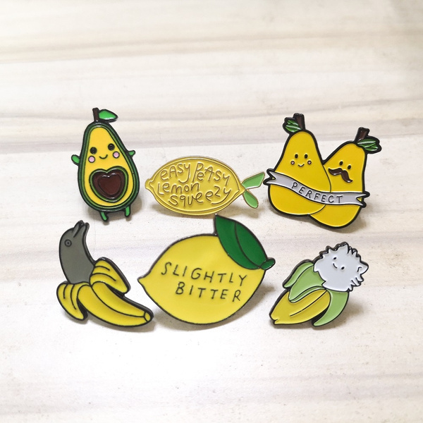 Cartoon Fruit Enamel Pins Cute Peach Lemon Avocado Heart Banana Dolphin ... Cartoon Fruit Enamel Pins Cute Peach Lemon Avocado Heart Banana Dolphin ...