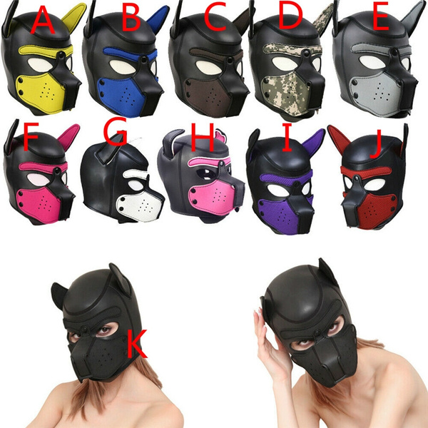 Padded Latex Rubber Role Play Dog Mask Puppy Cosplay Full Head+Ears 10 ...