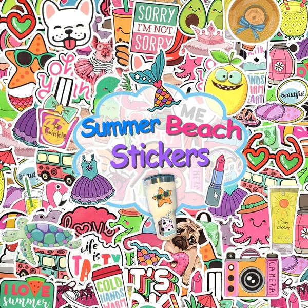 Cute Waterproof Summer Beach Vinyl Stickers for Water Bottle Laptop ...
