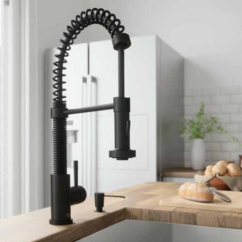 Matte Black Spring Kitchen Faucet Pull Down 2-way Spray Single Handle ...