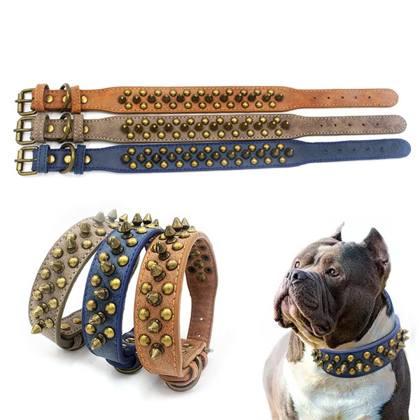 Cool Spiked Rivet Studded PU Leather Dog Pet Collars For Small Medium ...