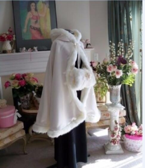 White Ivory Black pink Satin Warm Winter Faux Fur Wedding Short Bridal ...