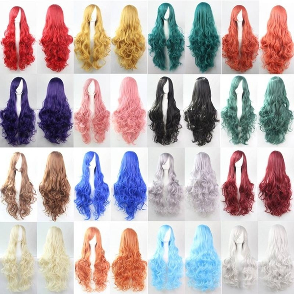 Fashion Women Heat Resistant Long Wavy Curly Cosplay Wigs Solid Hair ...