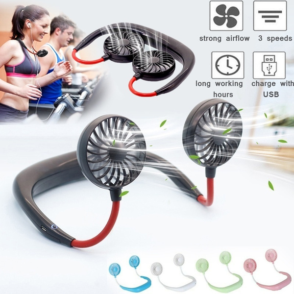Portable USB Fans Wearable Neckband Mini Fans Rechargeable Battery ...