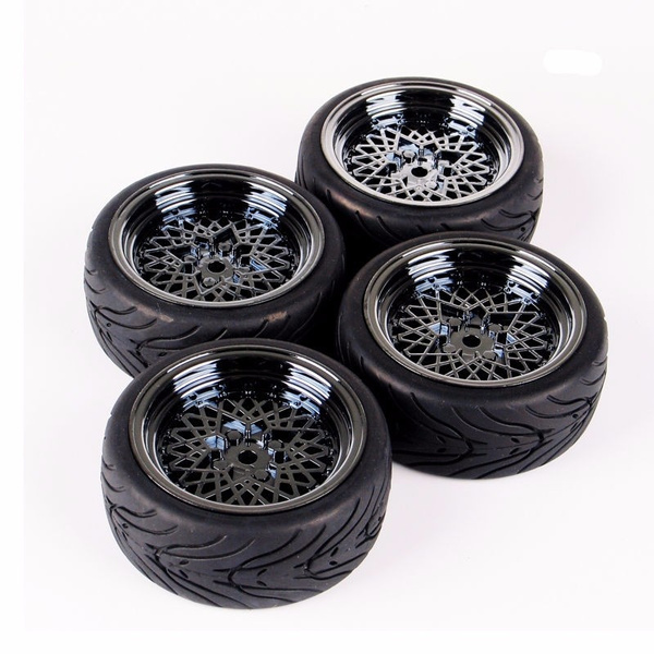 4PCS HSP HPI 1:10 Flat Racing On-Road RC Car Plastic Wheel Rim Rubber ...