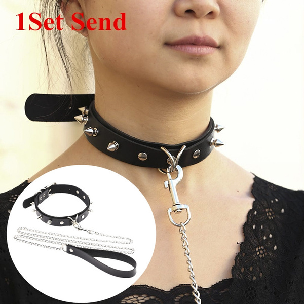 Punk Gothic PU Leather Choker Chain Spike Rivet Buckle Collar Necklace ...