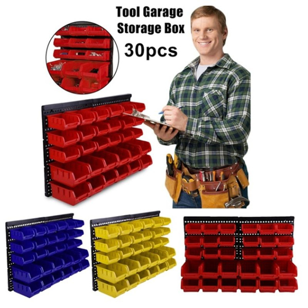 Practical 30pcs Slanted Mouth Plastic Parts Bins Organizer Wall Garage ...