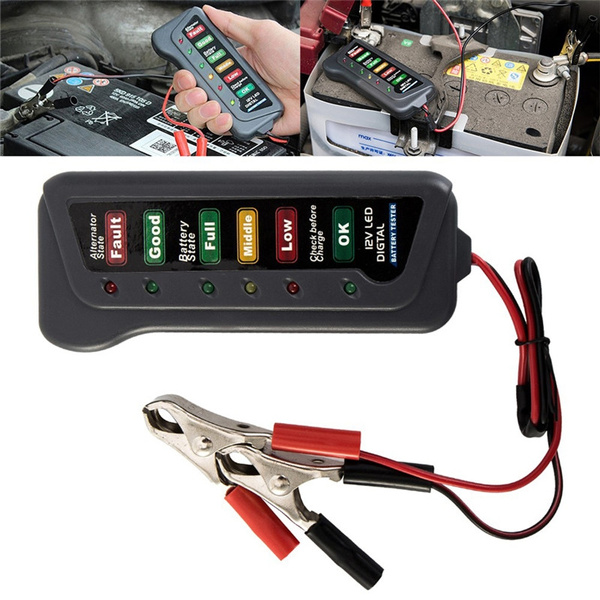 12V Digital Car Battery 6 LED Lights Display Alternator Tester ...