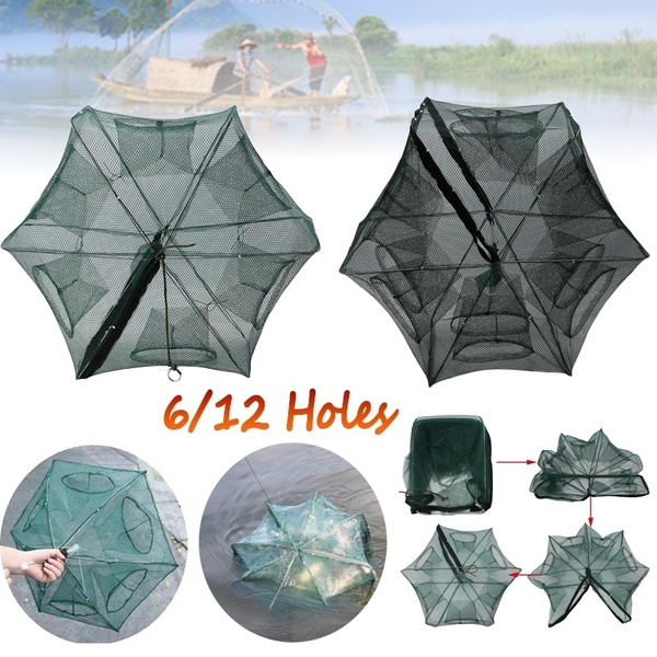 Foldable 6/12 Holes Automatic Fishing Net Shrimp Cage Nylon Foldable ...