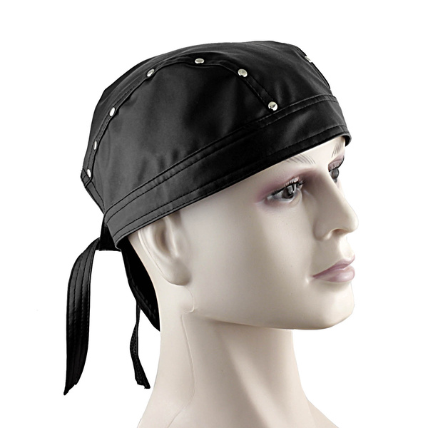 Leather Bandana Biker Doo Do Rag Headwrap Studded Mens Cap Capsmith Du ...