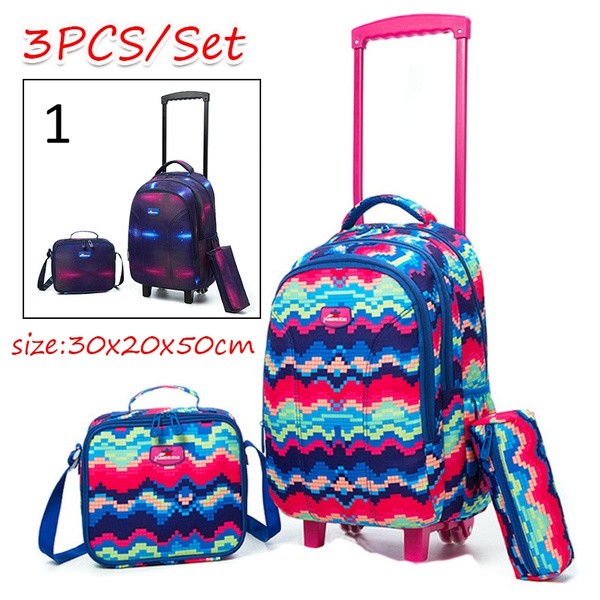 3PCS Student Girls Primary School Bags Girls Backpack School Wheeled ...