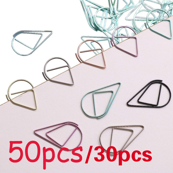 30Pcs/50Pcs Metal Material Drop Shape Paper Clips Solid Color Funny ...