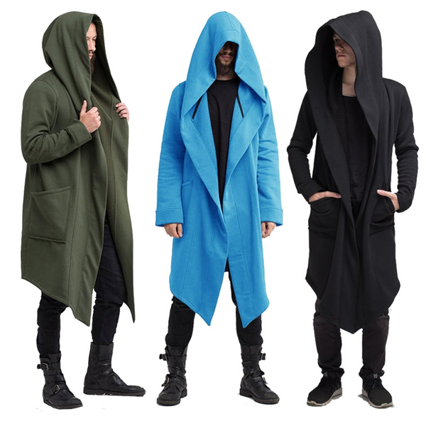 Mens Open Front Long Sleeve Lightweight Longline Hooded Cardigan with ...